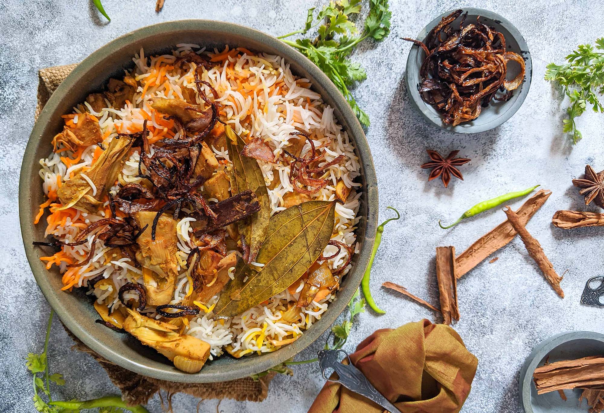 Kathal Biryani - easy vegetarian recipe - ChompSlurrpBurp